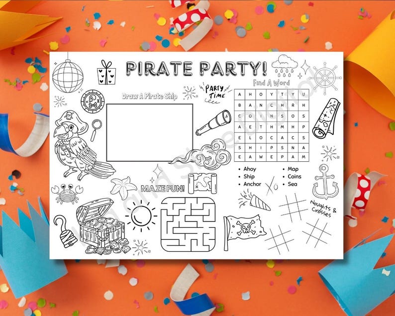 Pirate Party Activities Placemat for Kids Party | Kids Activity ...