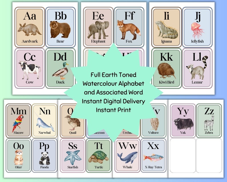 Earthy Tone Animal Alphabet Cards Montessori Learning Homeschool ...