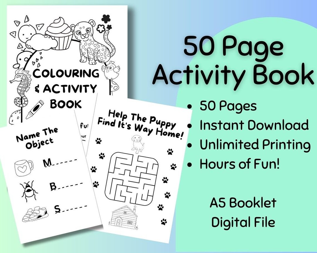50 Page Printable Activities Booklet for Kids | Kids Activity Bundle ...