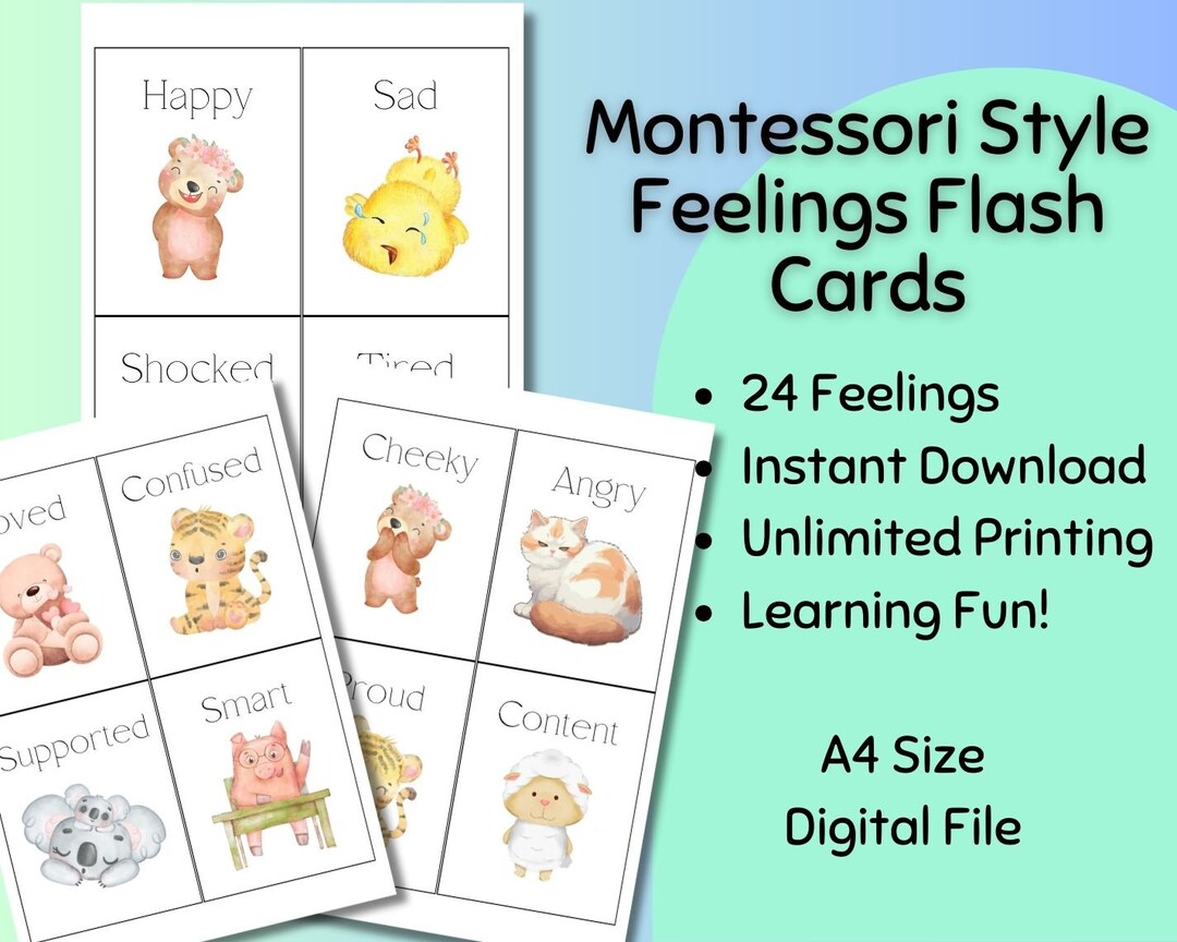 24 Feelings Emotions Flashcards Instant Download Montessori Learning ...