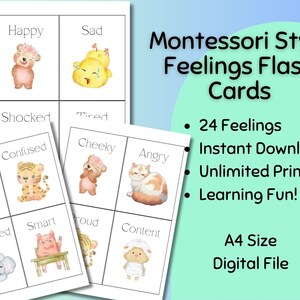 24 Feelings Emotions Flashcards Instant Download Montessori Learning ...