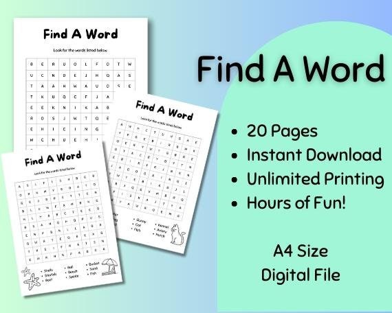 20 Printable Activities for Kids Find A Word Activity Bundle - Etsy