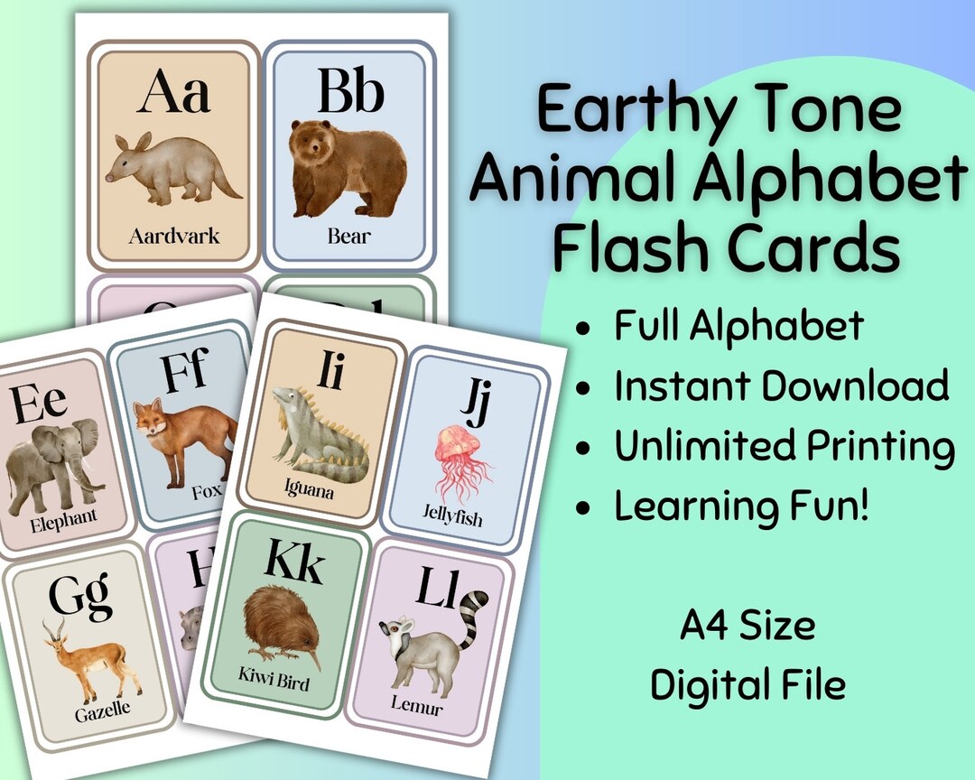Earthy Tone Animal Alphabet Cards Montessori Learning Homeschool ...