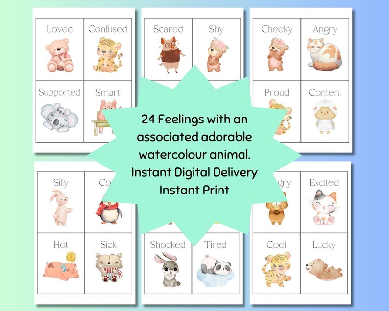 24 Feelings Emotions Flashcards Instant Download Montessori Learning ...