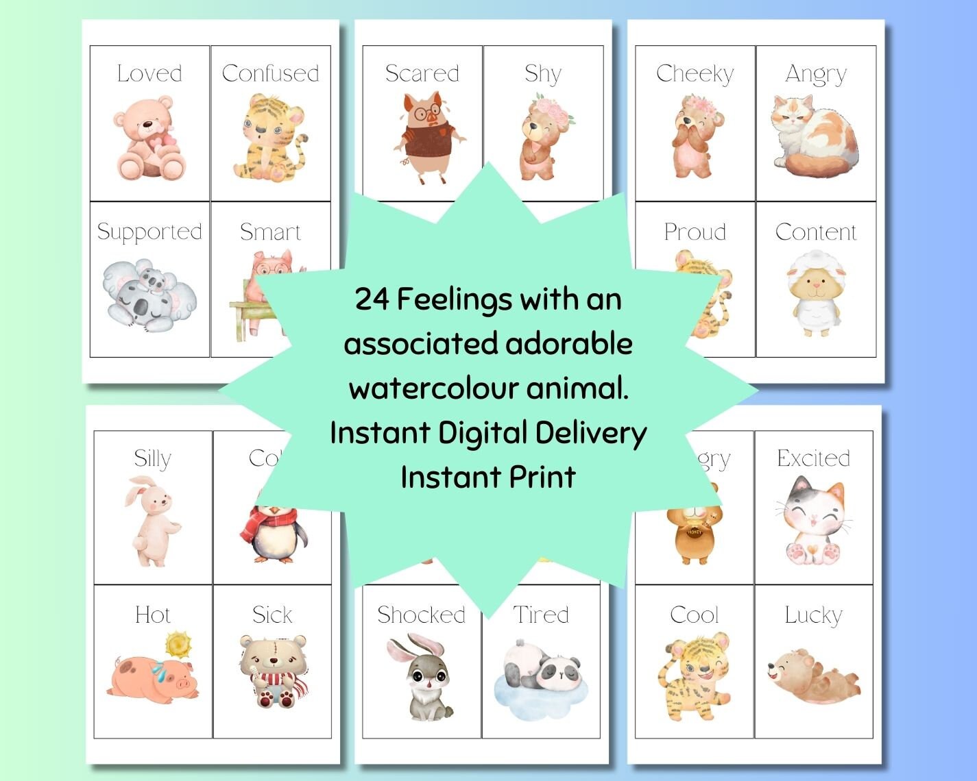 24 Feelings Emotions Flashcards Instant Download Montessori Learning ...