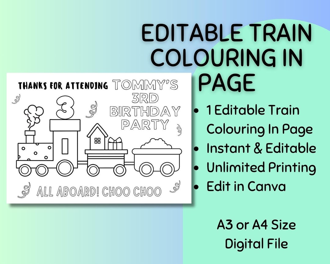 Train Birthday Colouring Page, Editable Train Coloring Page Template ...