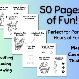 50 Page Printable Activities Booklet for Kids | Kids Activity Bundle ...