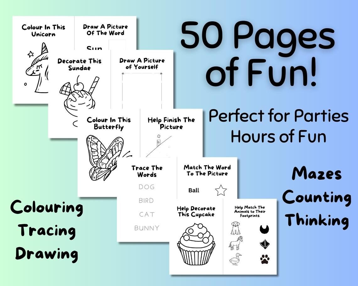 50 Page Printable Activities Booklet for Kids | Kids Activity Bundle ...