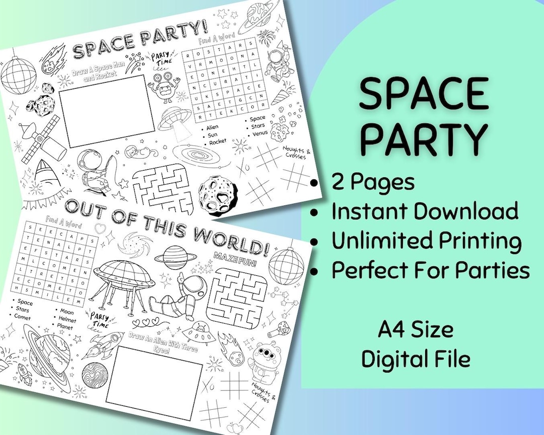 Space Party Activities Placemat for Kids Party | Kids Activity ...