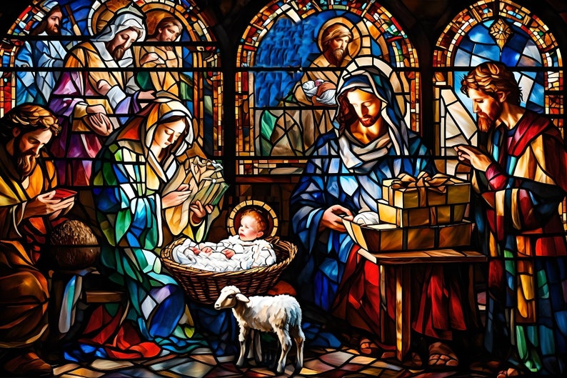 Glorious Manger: Stained Glass Style Nativity Scene - Digital Download ...