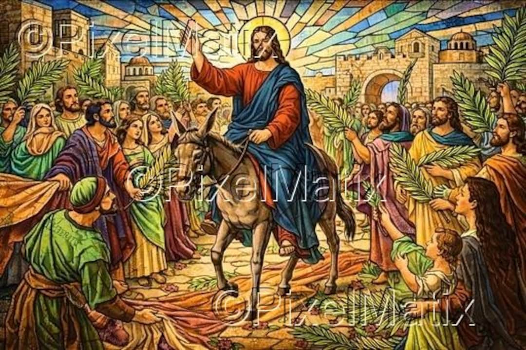 Jesus Riding Into Jerusalem on the Colt of a Donkey - Palm Sunday ...