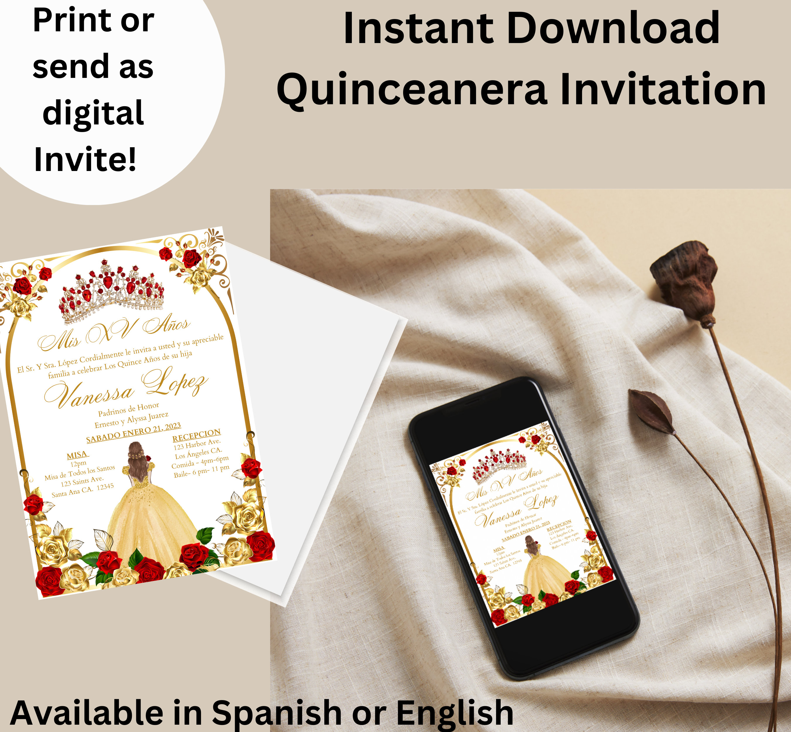 Rose Princess Quinceanera Invitation,editable Invitation - Etsy