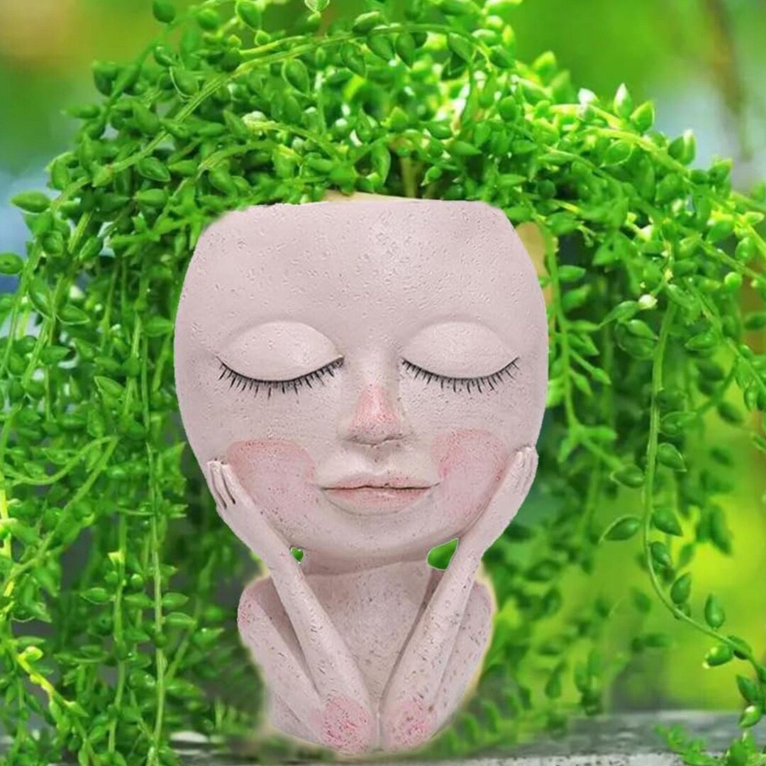Girl Face Head Planter Cute Succulent Plant Hands on Cheeks Flower Pot ...