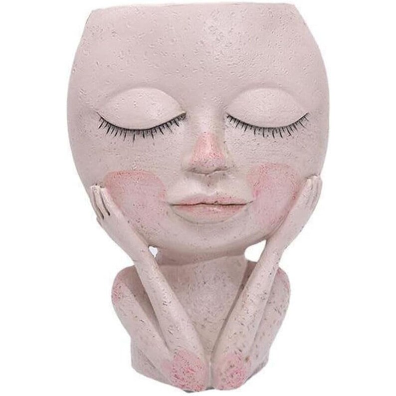 Girl Face Head Planter Cute Succulent Plant Hands on Cheeks Flower Pot ...