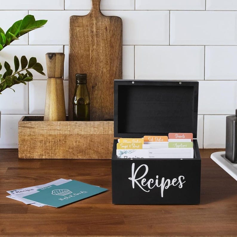 Wooden Recipe Card Box Divider Recipe Divider Organizer Storage Box ...