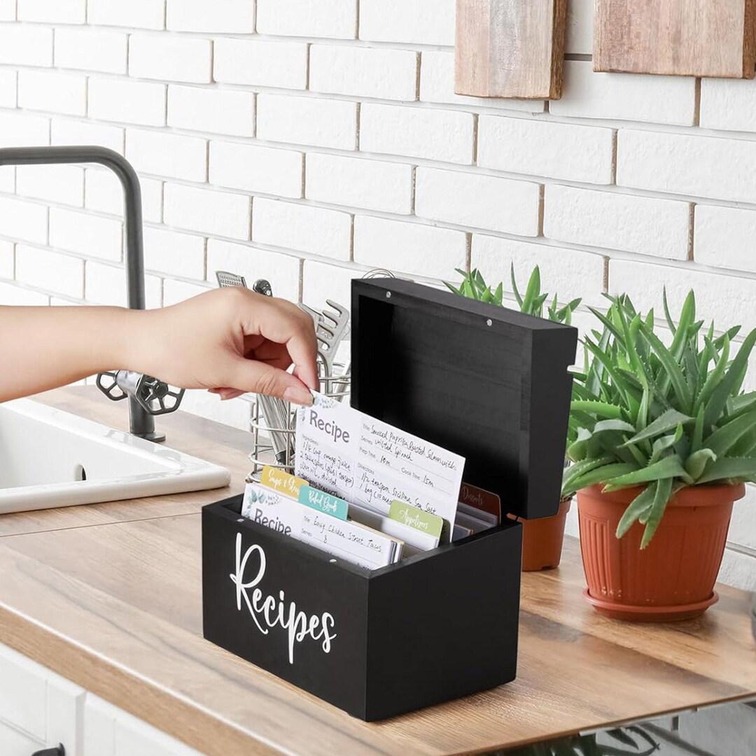 Wooden Recipe Card Box Divider Recipe Divider Organizer Storage Box ...