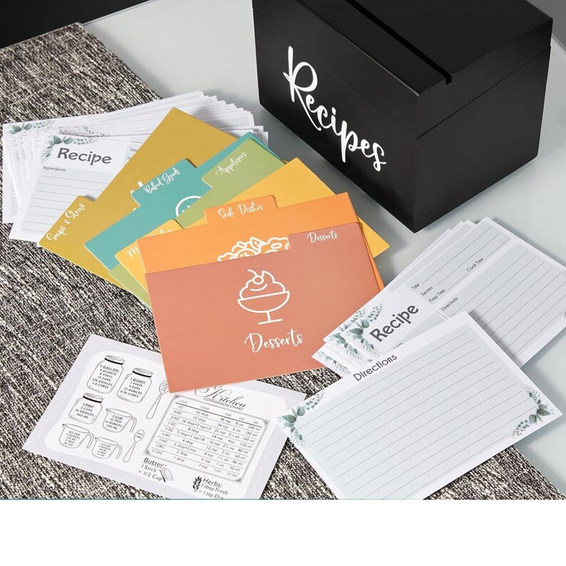 Wooden Recipe Card Box Divider Recipe Divider Organizer Storage Box ...