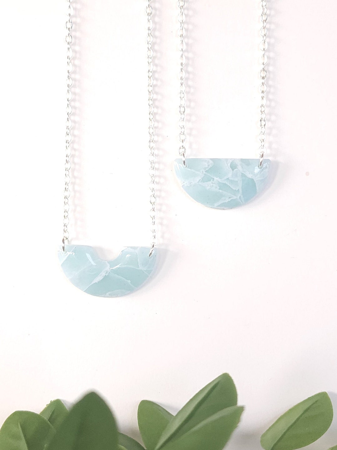 Half Arc Necklace | Blue Marble Collection | Polymer Clay Jewelry ...