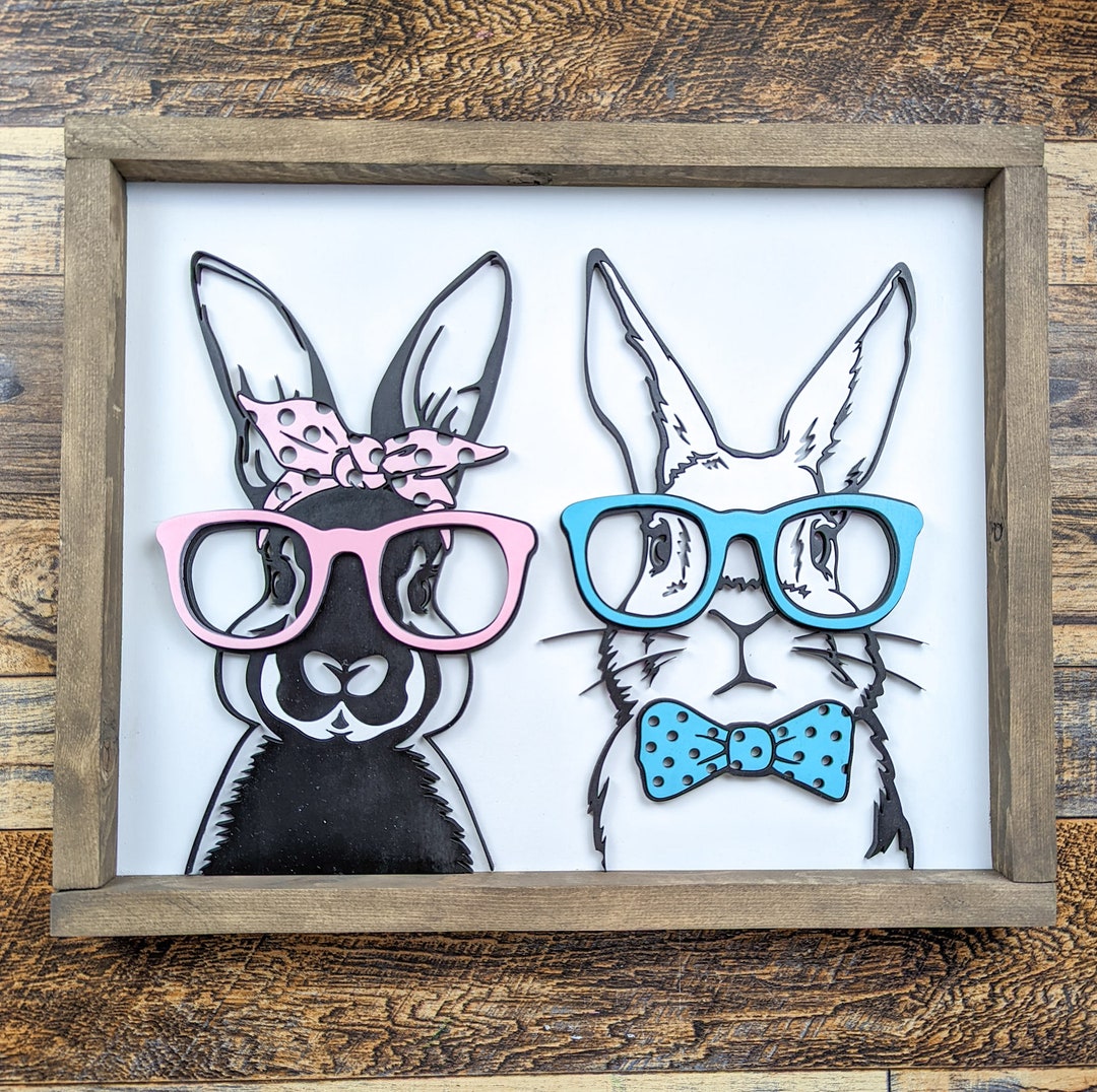 Bunnies With Glasses Sign - Etsy