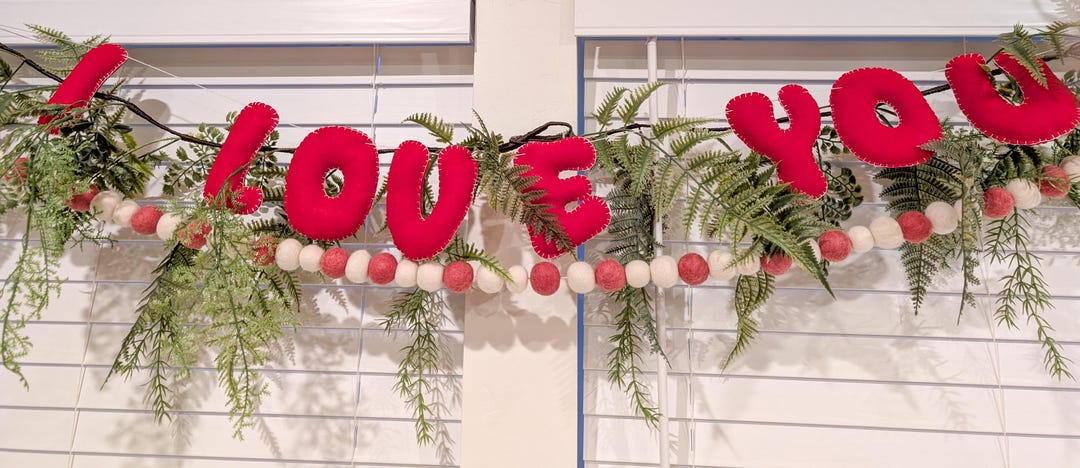 I Love You Bubble Letters Felt Red Garland - Etsy