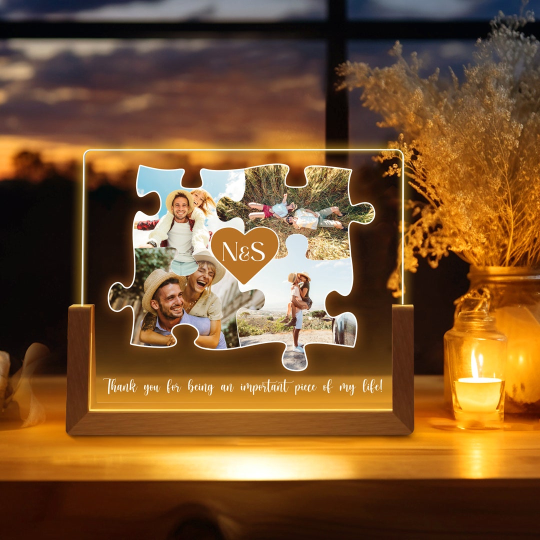 Custom Puzzle Piece Photo Collage Night Light, Personalized Couples ...