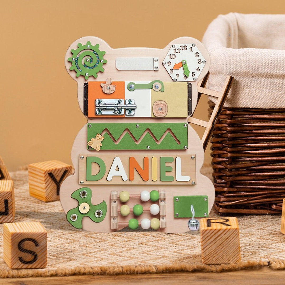 Personalized Bear Busy Board for Toddlers, Kids, Montessori Baby Toys ...