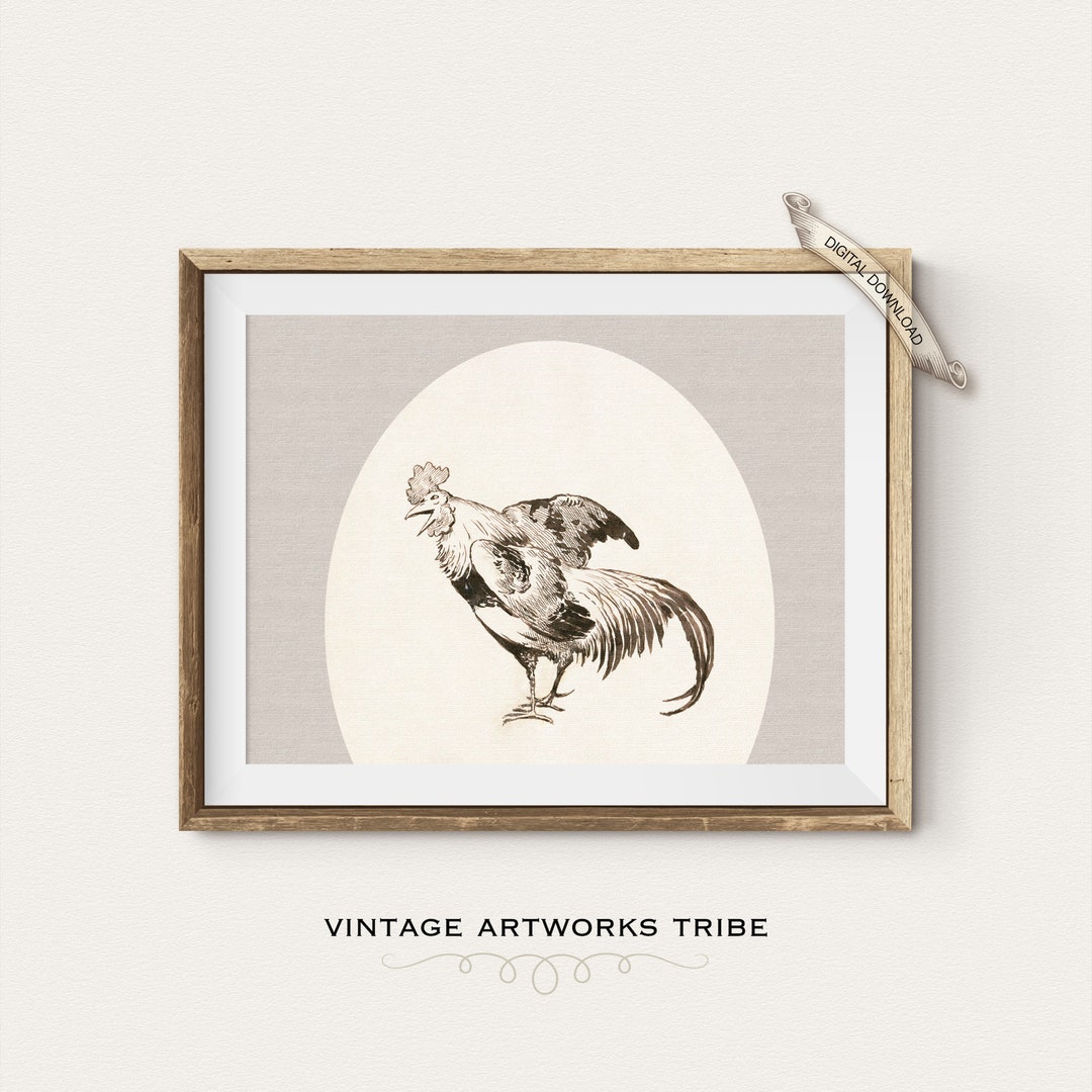 Vintage Rooster Ink Sketch Painting Remastered Artwork Farmhouse ...