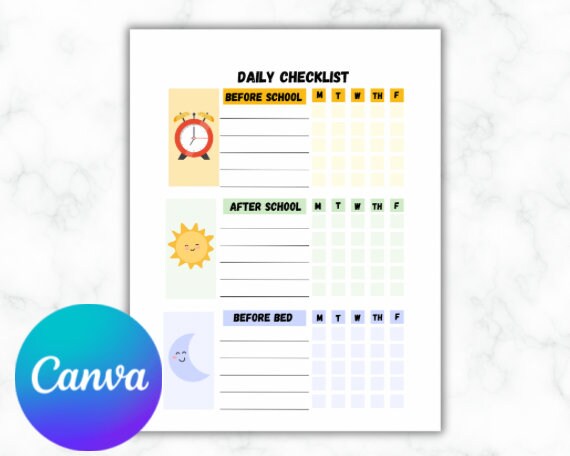 Kids Daily Checklist Kids School Planner Chore Chart Chore - Etsy