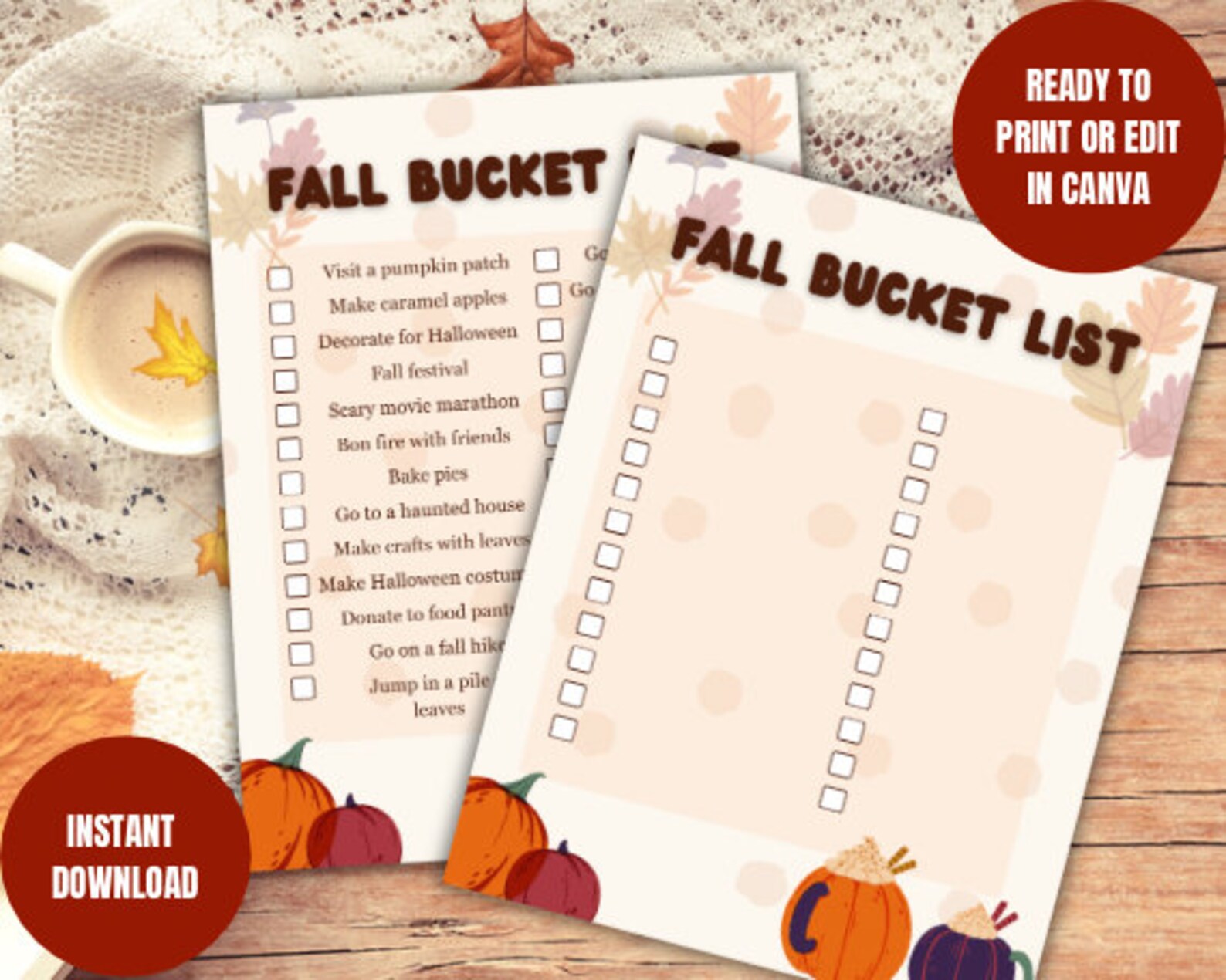 Fall Bucket List Printable Editable Fall Bucket List Bucket - Etsy