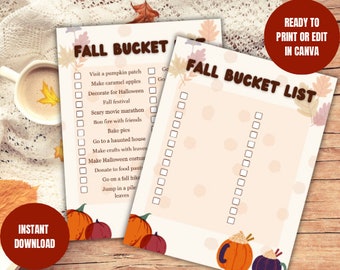 Fall Bucket List Printable, Editable Fall Bucket List, Bucket List ...