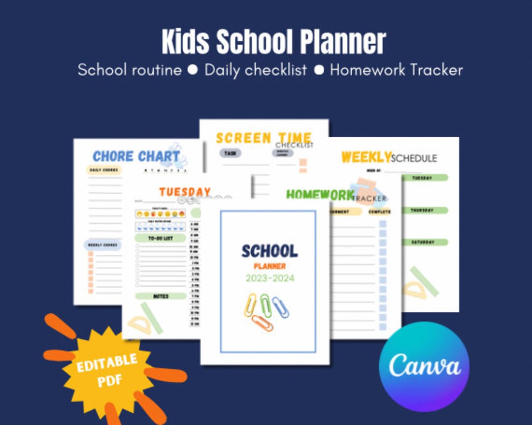 Kids School Planner Back to School Planner Editable Kids Planner 2023 ...