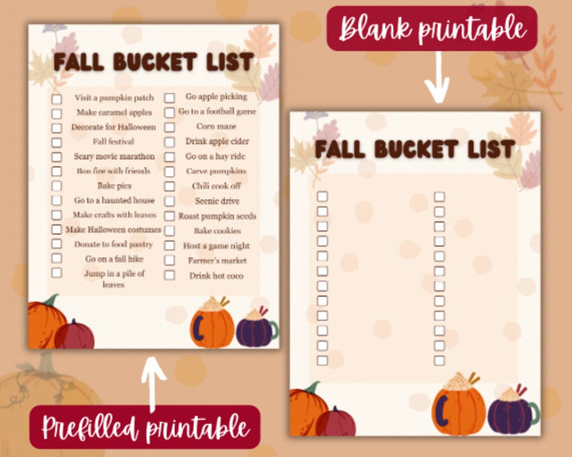 Fall Bucket List Printable Editable Fall Bucket List Bucket - Etsy