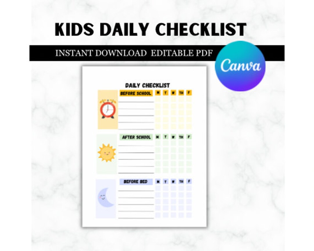 Kids Daily Checklist ADHD Planner Kids Daily Planner Kids Daily Routine ...