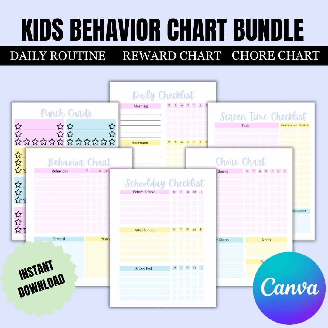 Behavior Reward Chart, Allowance Chart, Consequence Chart Kids Behavior ...