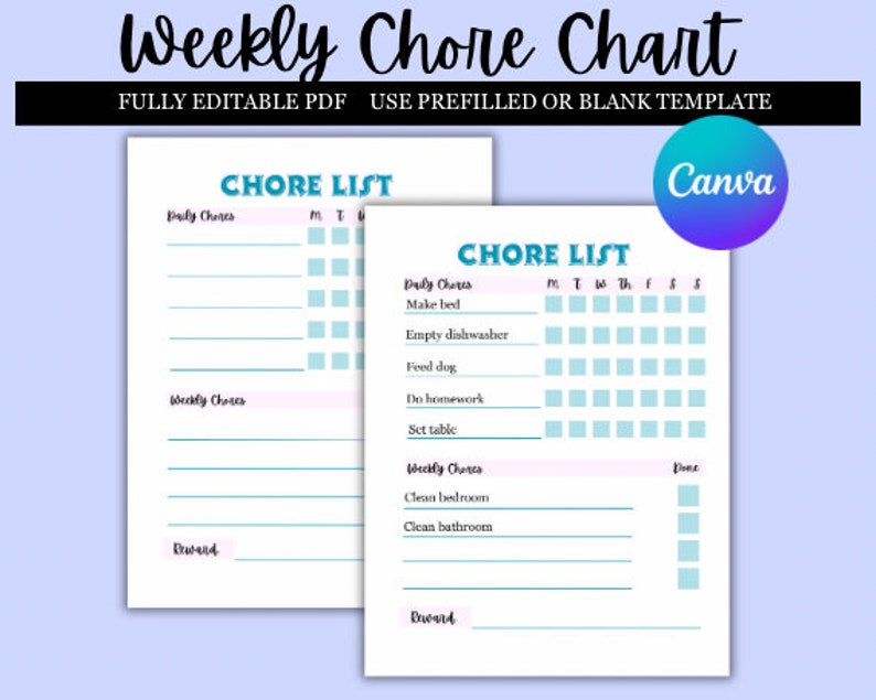 Weekly Chore Chart, Kids Daily Checklist, Daily Routine, School Routine ...