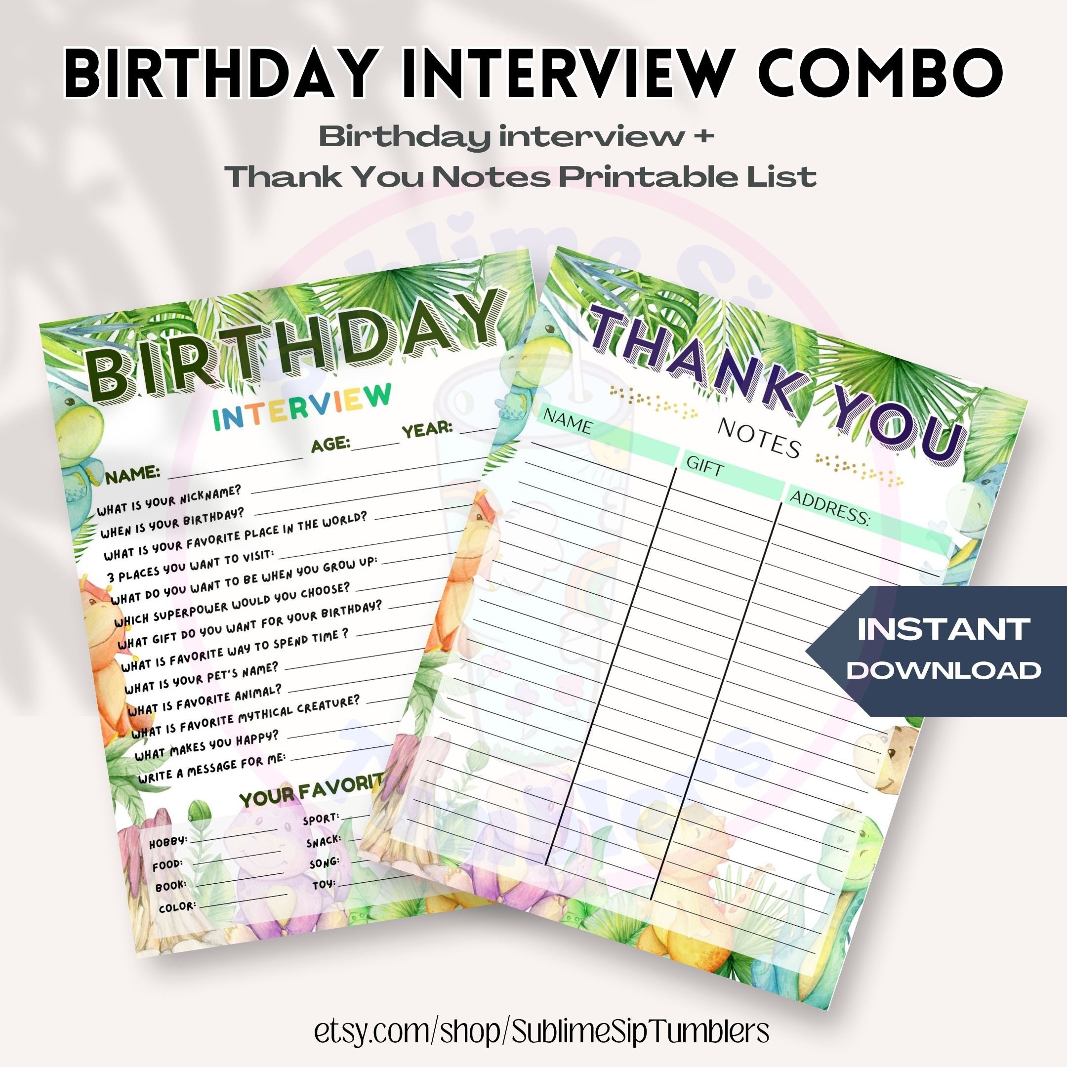Birthday Interview Printable Combo Kids Printable Birthday Interview ...