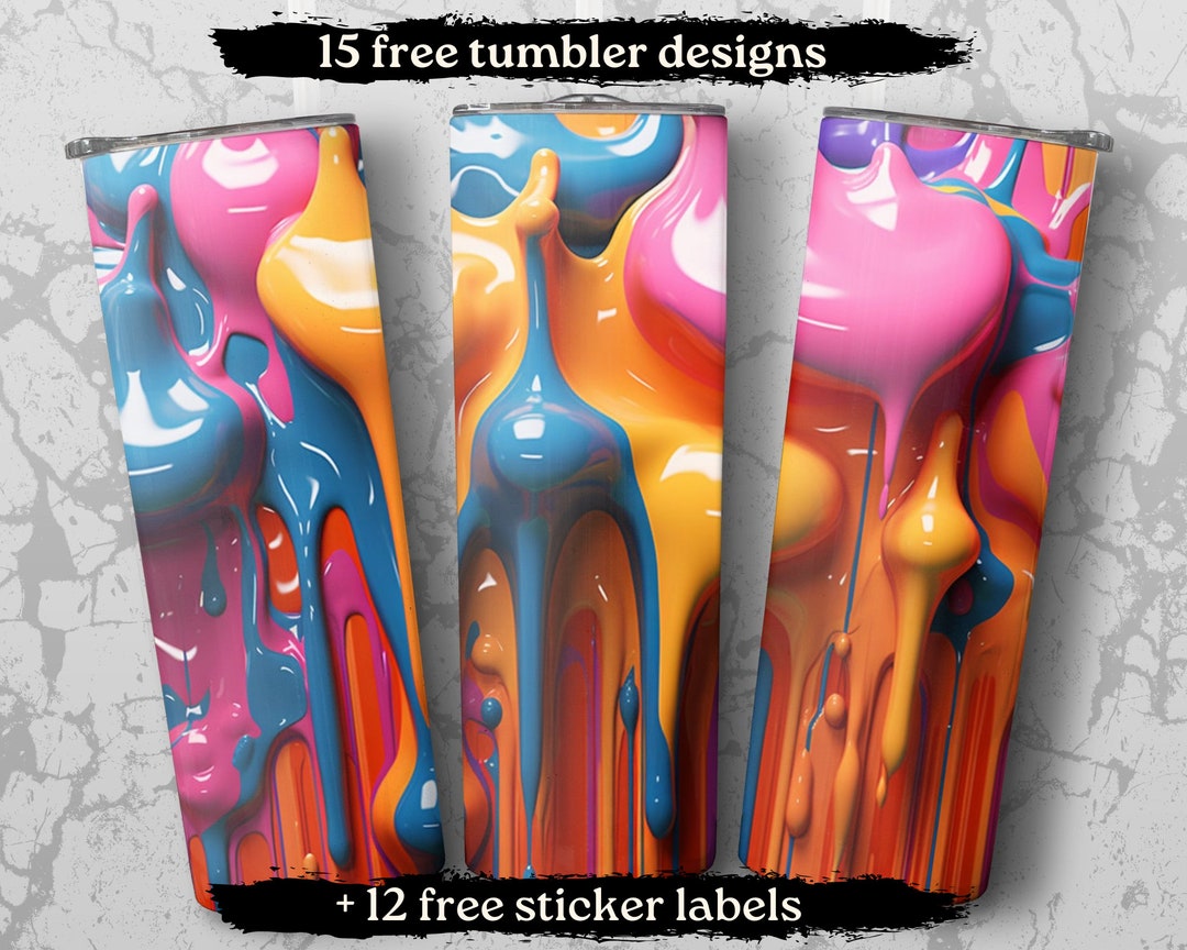 3D Dripping Paint Tumbler Wrap 20 Oz Skinny Tumbler Sublimation Design ...