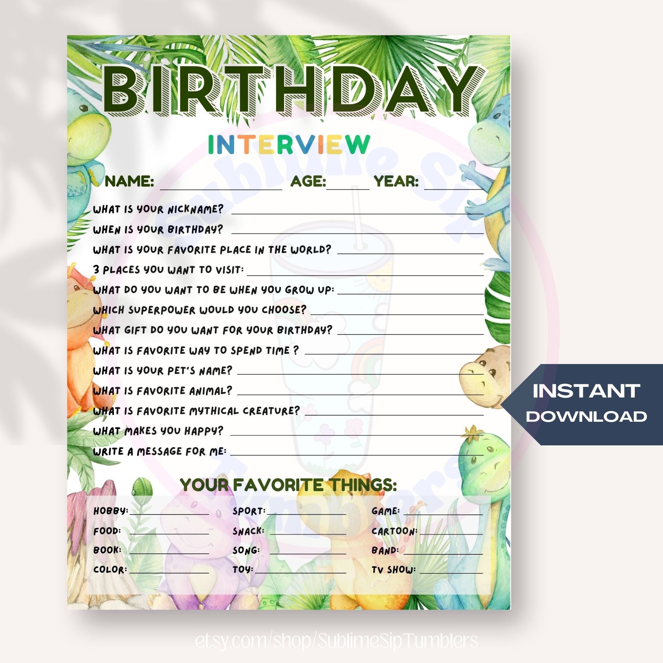 Birthday Interview Printable Combo Kids Printable Birthday Interview ...