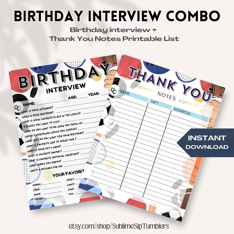 Birthday Interview Printable Combo Kids Printable Birthday Interview ...