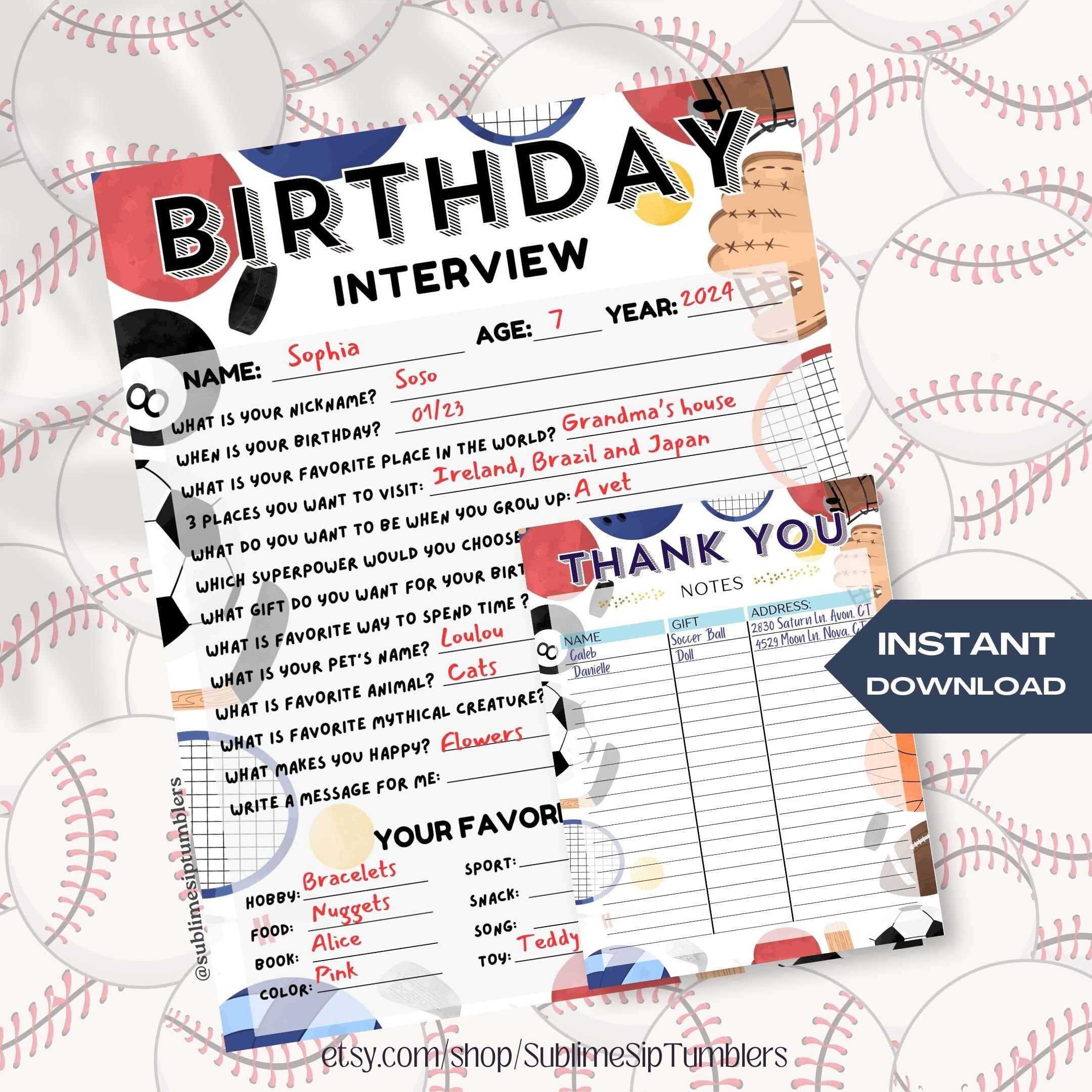 Birthday Interview Printable Combo Kids Printable Birthday Interview ...