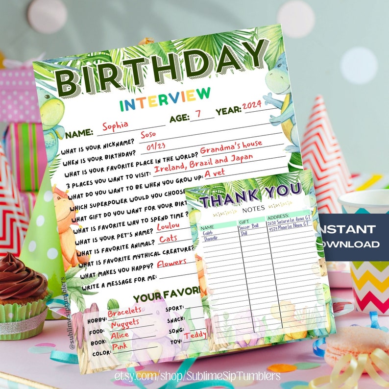 Birthday Interview Printable Combo Kids Printable Birthday Interview ...