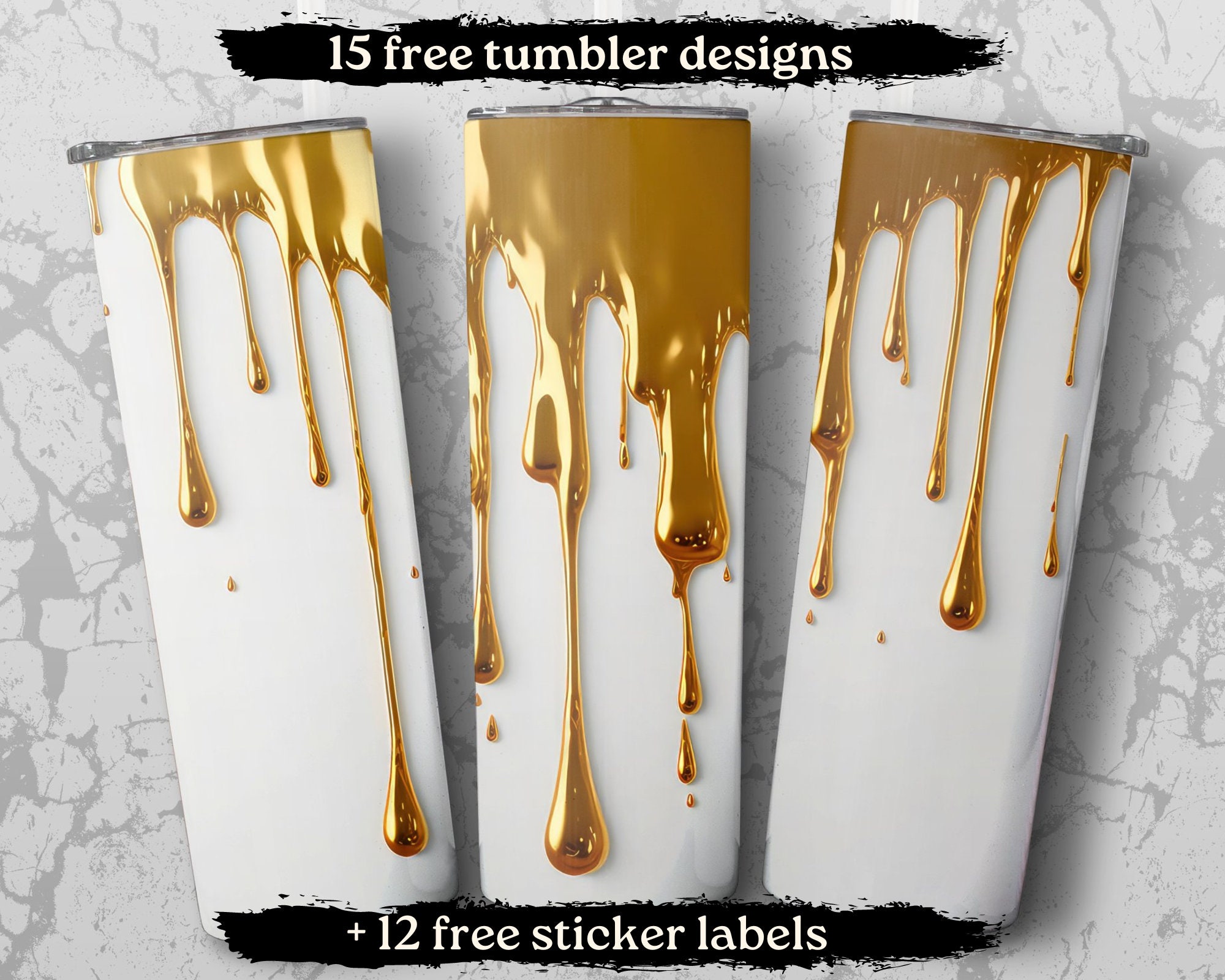 3D Dripping Paint Gold Tumbler Wrap 20 Oz Skinny Tumbler Sublimation ...