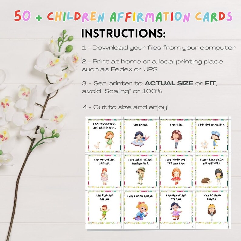 Children's Empowerment Affirmation Kit: 50 Positive Affirmation Cards ...