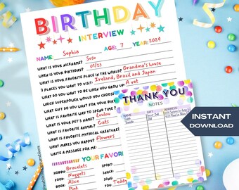 Birthday Interview Printable Combo Kids Printable Birthday Interview ...