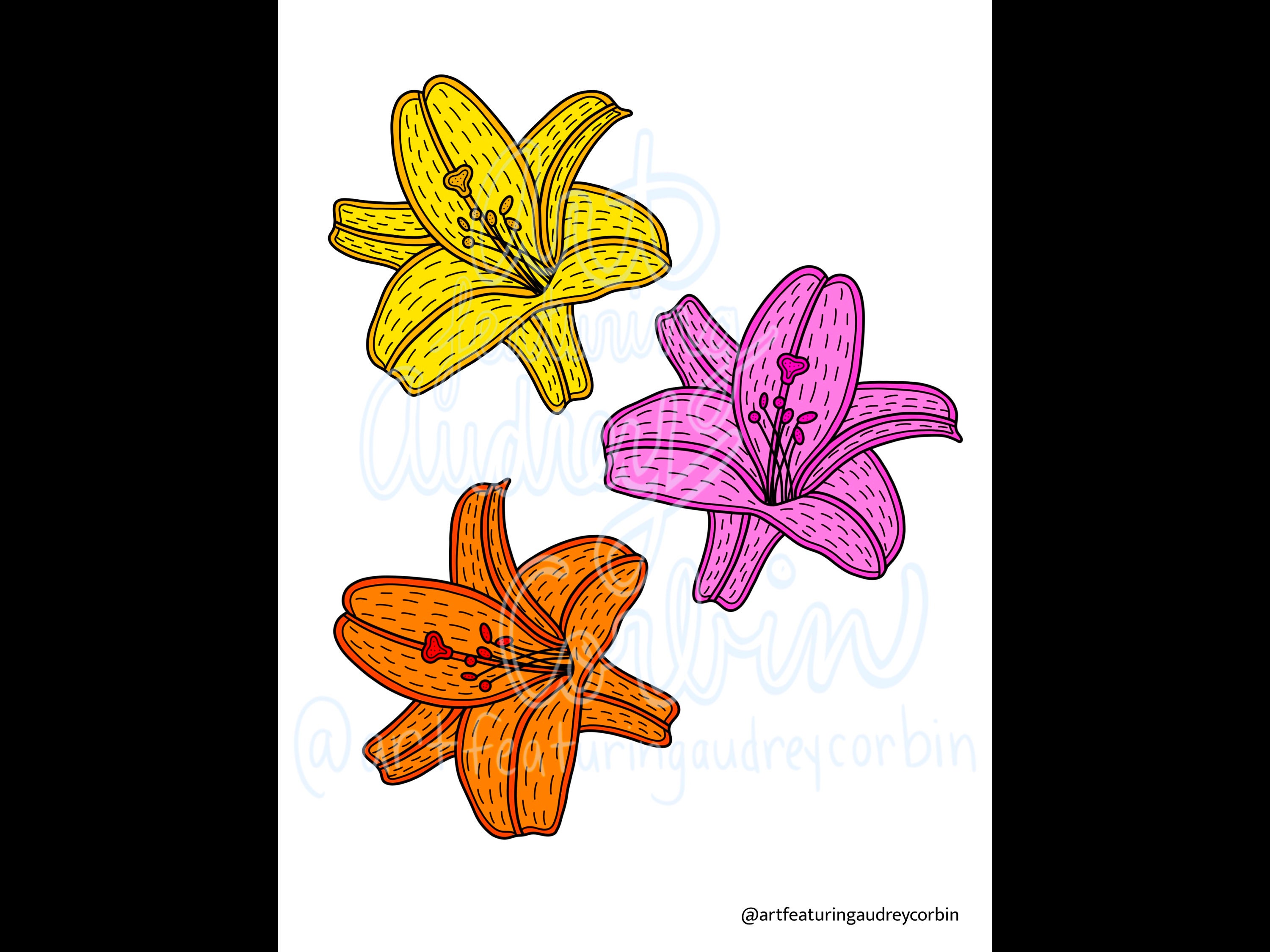 Easter Lily Flowers Coloring Page for Kids and Adults Instant Download ...