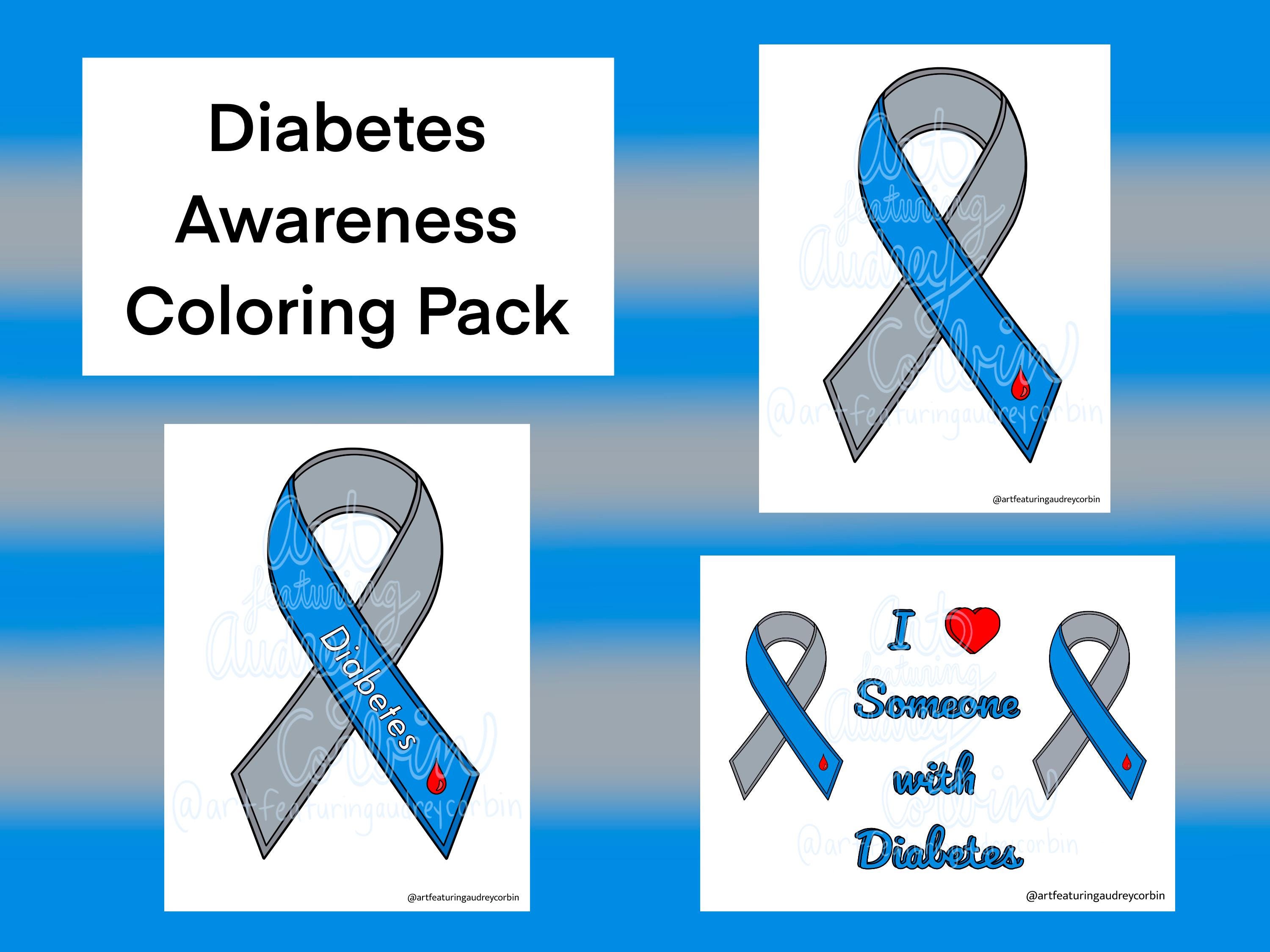 Diabetes Awareness Coloring Pages Ribbon Designs for Kids and Adults ...
