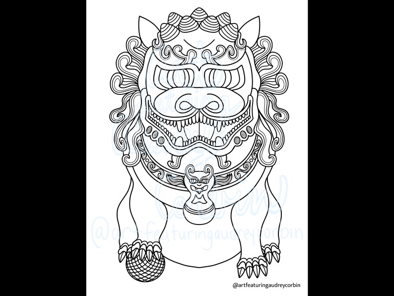 Lunar New Year Fu Dogs Statue Set Coloring Page for Kids and Adults ...