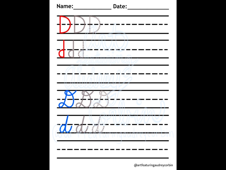 Letter D Print and Cursive Handwriting Worksheet for Kids and Adults ...