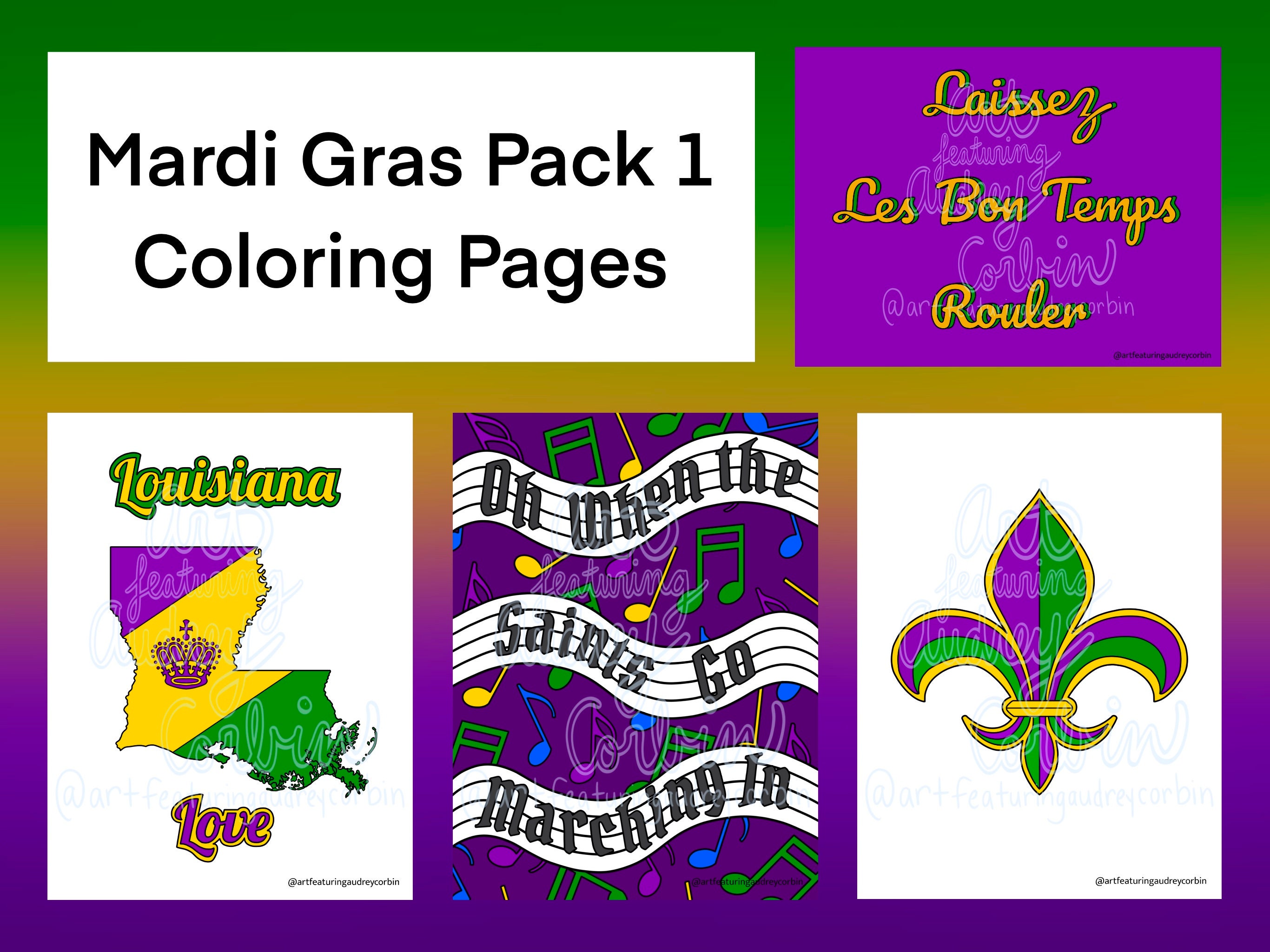 Pack 1 Mardi Gras Coloring Pages for Kids and Adults Instant Download ...