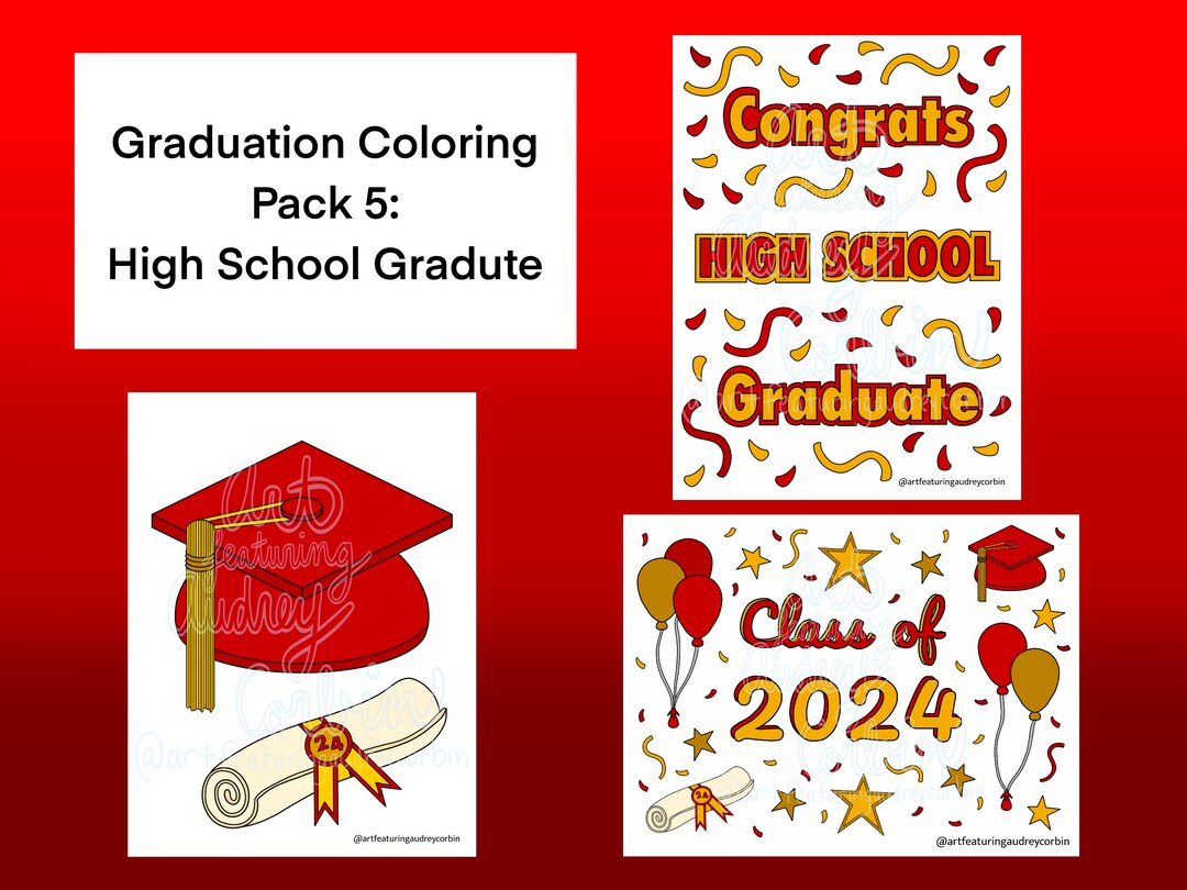 High School Graduation Coloring Pages for Kids and Adults Instant ...